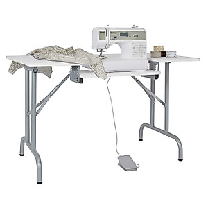 Sew Ready Folding Multipurpose Sewing Table - 47.5" W x 28" D Foldable White Hobby and Sewing Machine Table with Adjustable Shelf - Can Also Be Used as Computer Desk