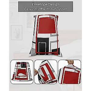 Edwiinsa Red Gray Black Geometric Pillow Covers King Standard Set of 2 20x36 Bed Pillow, Modern Abstract Art Aesthetics Plush Soft Comfort for Hair/Skin Cooling Pillowcases with Envelop Closure