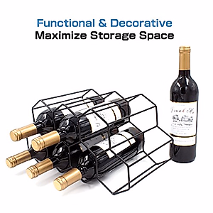 Buruis 9 Bottles Metal Wine Rack, Countertop Free-Stand Wine Storage Holder, Space Saver Protector for Red & White Wines - Black