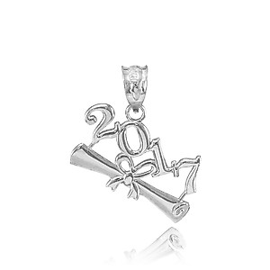 Polished 925 Sterling Silver Class of 2017 Diploma Graduation Charm Pendant
