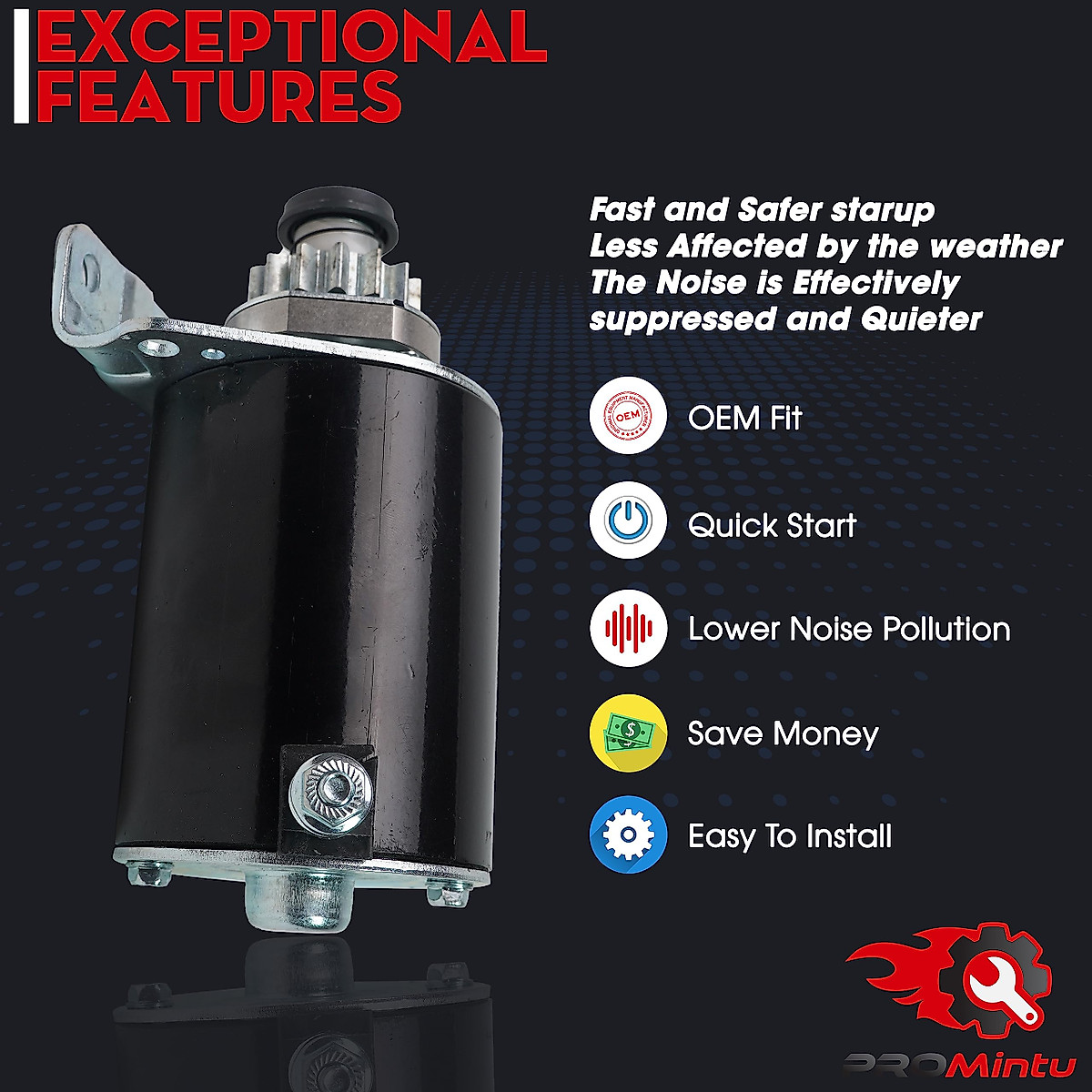 PROMintu 14 Tooth Starter Motor Replaces for 42 inch Craftsman LT1000 LT2000 LT3000 YT3000 DYT4000 Riding Lawn Mower Tractors with Briggs Stratton Intek 17HP 17.5HP 18HP 18.5HP 19HP 19.5HP 20HP