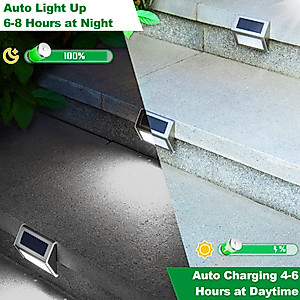 JSOT Outdoor Fence Lights,12 Pack Solar Powered Deck Lights Waterproof Stairs Light Stainless Steel Security Wall Lamps for Step Walkway Patio Garden Pathway - Cool White