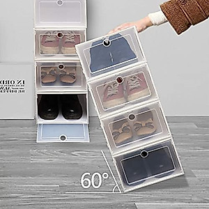 20 PCS Shoe Storage Boxes,Clear Plastic Clamshell Shoebox Stackable Shoe Organizer Foldable Display Box Container Closet Shelf Shoe Organizer,Need to Assemble (Angel White Large Round Holes)