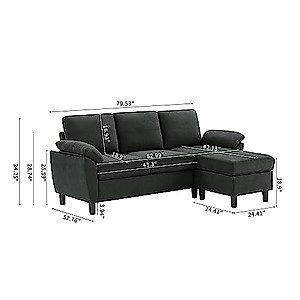 Tornama 79" Convertible Sectional Sofa, Modern Linen Fabric L Shaped Couch, 3 Seater Couches with Reversible Chaise for Living Room, Apartment and Small Spaces(Black)