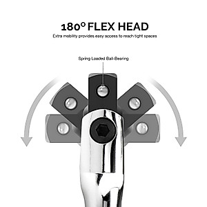 Neiko 00339A 3/8-Inch-Drive Premium Breaker Bar, 12 Inches Long, Nut Breaker Bar, 180-Degree Flex Cr-Mo Head with Cr-V Steel Construction