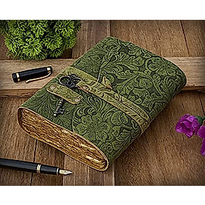 Leather Journal - Antique Handmade Deckle Edge Vintage Paper Leather Bound Journal - Book of Shadows Journal - Leather Sketchbook - Drawing Journal - Great Gift ( Green )