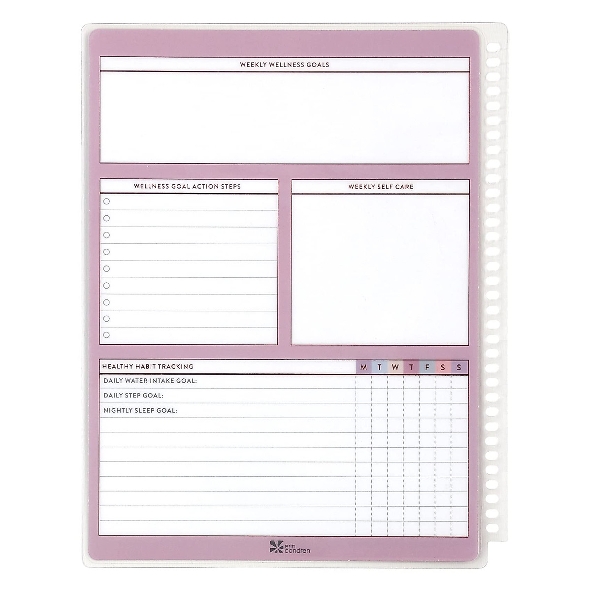Snap-in Dashboard - Wellness. Track Food, Water, Activities and More. Wet-Erase and Double-Sided. 7" x 9" or Larger Notebook Snap-in Accessory by Erin Condren.