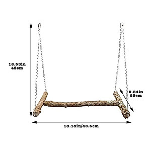 Large Bird Perch Swing Toy, Natural Pepper Wood Parrot Perch Stand Toy, Hangable Birdcage Accessories with Stainless Steel, Bird Chewing Toy for Parrot Parakeet Budgies Lovebirds(18×10 Inches(L×W))
