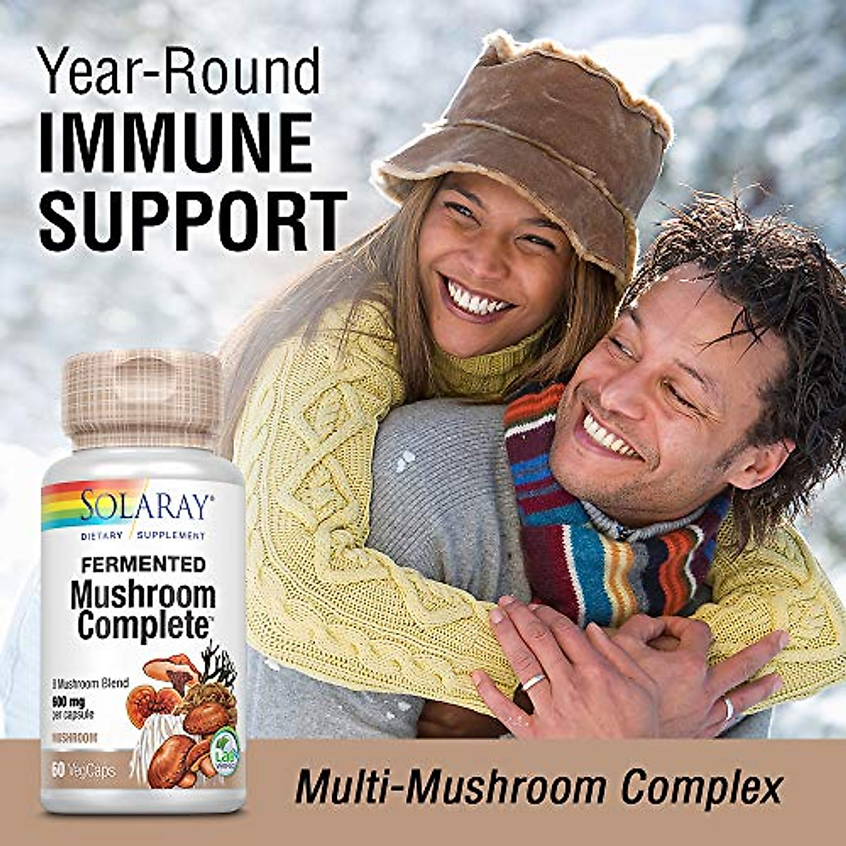 Solaray Fermented Mushroom Complete 1200 mg | Healthy Immune Function Support | 30 Serv | 60 VegCaps