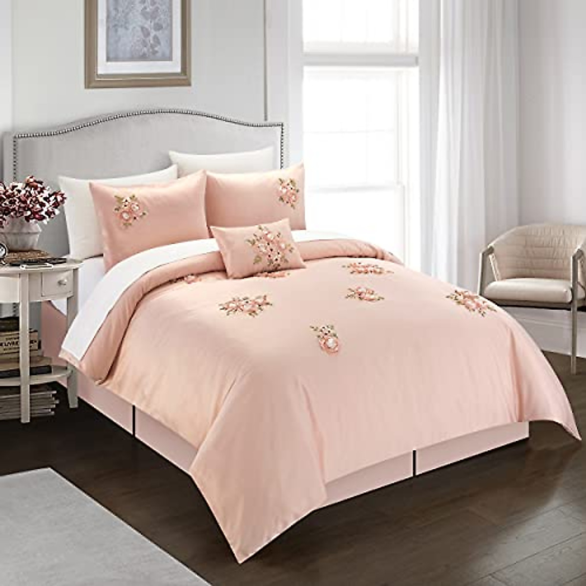 Chic Home Rosetta 5-Piece Comforter Set, Queen, Pink