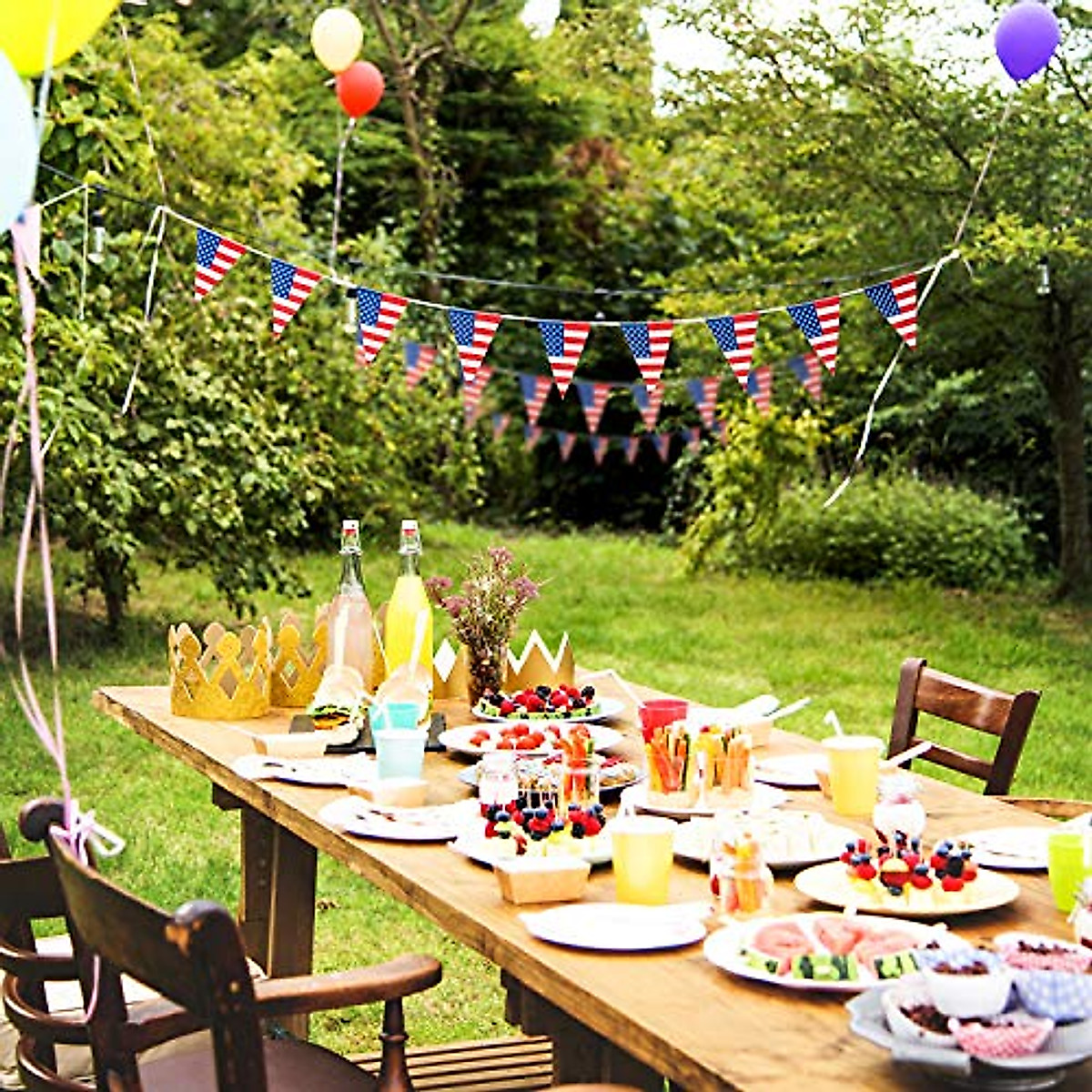 Whaline 30pcs Large USA Patriotic Bunting Banner American July 4th Triangle Flag Garlands Star-Spangled Pennant String Banner for Independent Day Party Grand Opening Home Office Decoration