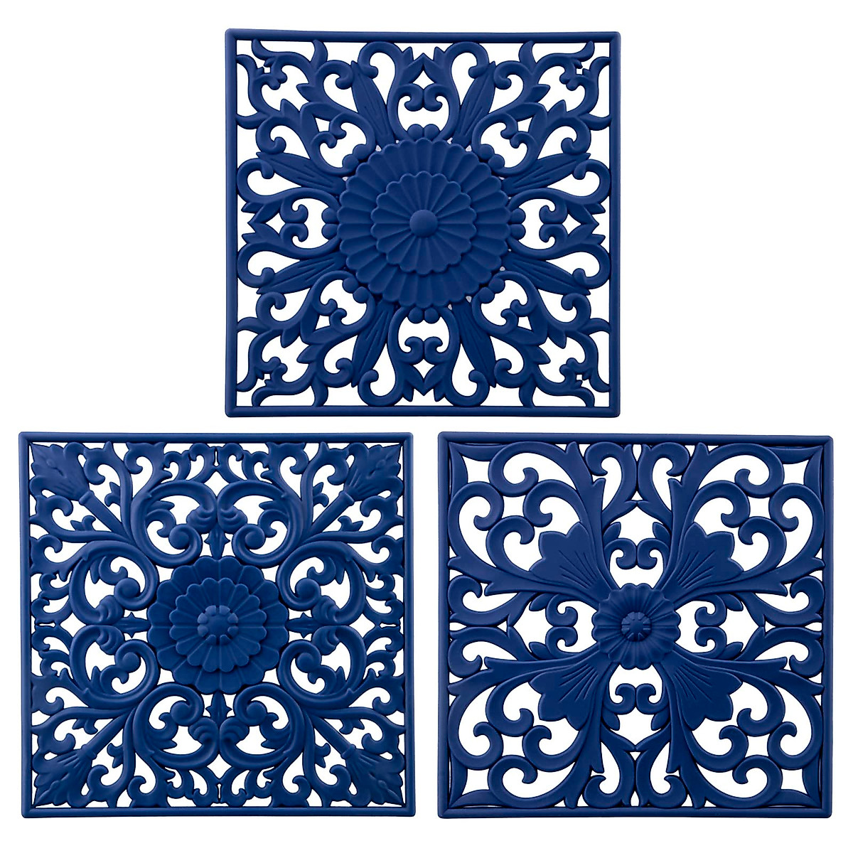 Smithcraft Silicone Trivets for Hot Dishes, Square Silicone Trivets for Hot Pots and Pans, Hot Pads for Kitchen Counter, Multi Function Trivet Mat for Table, Flexible Silicone Pot Holders Set 3 Blue