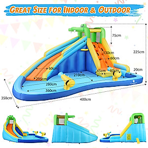WHUBEFY Inflatable Water Slide,7 in 1 Kids Water Slides with Blower,Water Bounce House Water Park for Kids Backyard,Waterslide Splash Pool,Water Gun,Climbing Wall,Bounce Water Slide for Wet and Dry