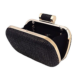 JNB Raffia Straw Box Clutch, Black