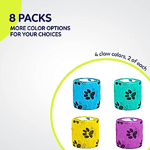 WePet Pet Wrap, Self-Adhesive Non-Woven Tape for Dog Legs, Paws, Wounds, First Aid Cohesive Gauze for Horse, Cat, Bird, Animal, 8 Rolls, 2 Inch, Claw