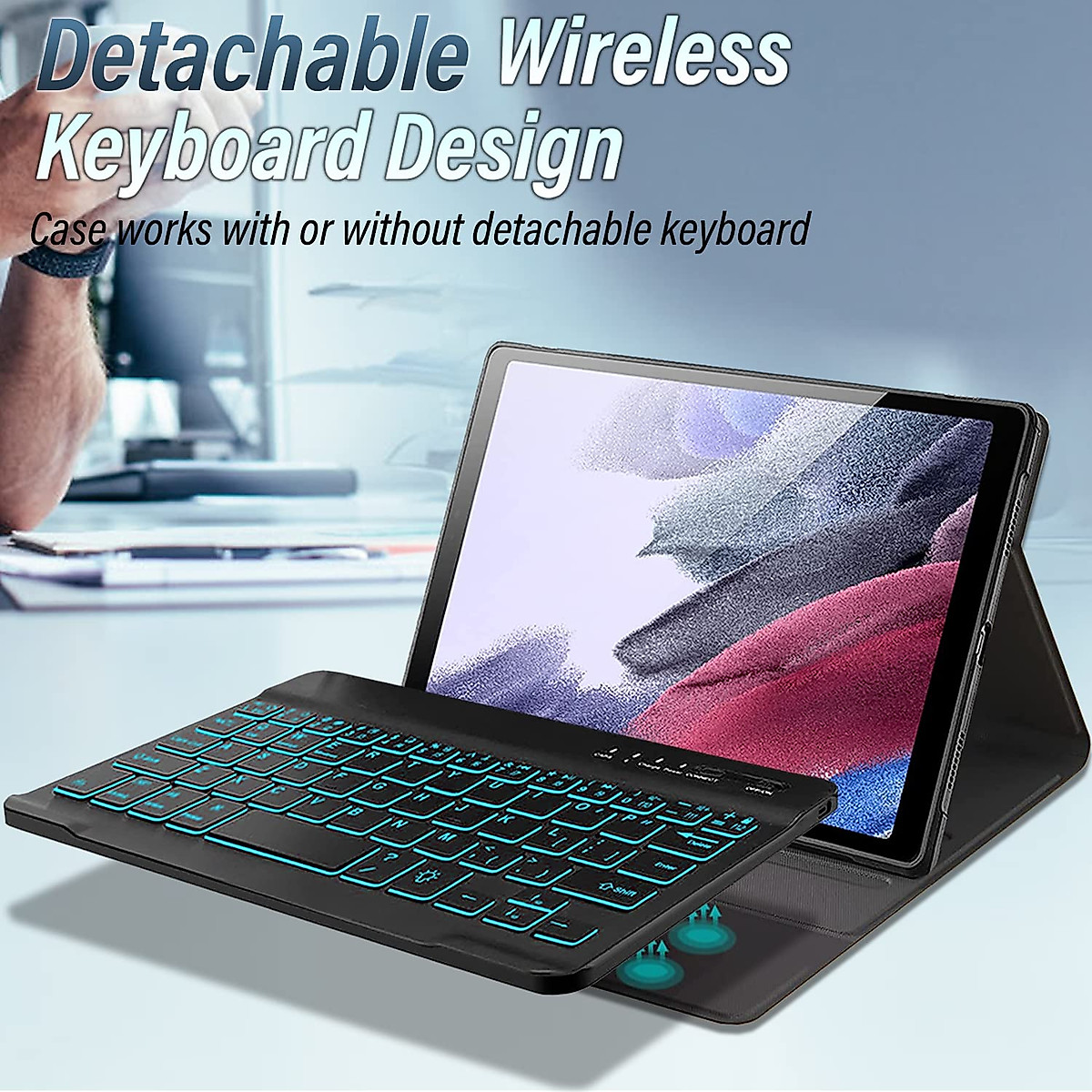 REAL-EAGLE Backlit Keyboard Case for Galaxy Tab A7 Lite 8.7 2021[SM-T220/T225], 7 Colors Light Detachable Wireless Keyboard Protective Case Cover for Samsung Galaxy Tab A7 Lite 8.7 Inch