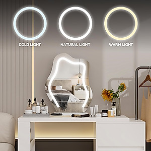 ARTETHYS Vanity Desk with Mirror and Lights White Makeup Desk with Storage Chair and Drawers Corner Vanity Table Set with Hanger and Storage Shelves