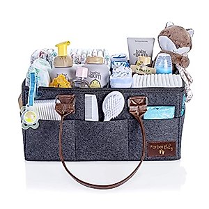 Farber Baby Diaper Caddy Organizer | Large Baby Diaper Organizer Portable Storage Basket for Baby Needs | Nursery Changing Table Storage Bin | Car Organizer for Diapers Baby Wipes (Pink) (Dark)