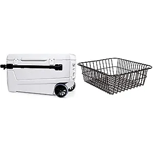 Igloo 110 Qt Glide Pro Portable Large Ice Chest Wheeled Cooler & Wire Basket for 90 Qt Rotomold Coolers, Black (20166)