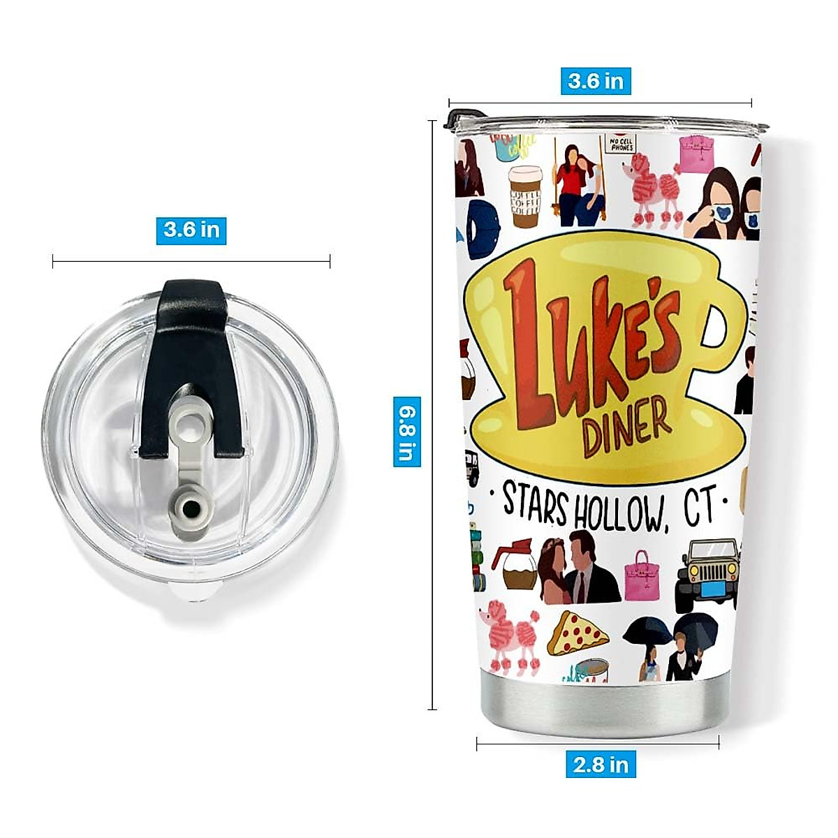 LONGXIN Gilmore Inspired Tumbler, Girls Merchandise Fans Gifts, Stainless Steel Tumblers 20oz, Luker's Dinner Inspired Gifts for Mom Girl Daughter Sister Friend