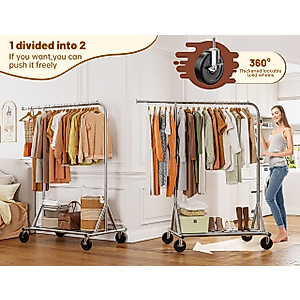 Raybee Heavy Duty Clothes Rack, Loads 650 LBS,117" W Rolling Clothes Rack with Wheels Clothing Racks for Hanging 240+ Clothes, Portable & Adjustable Commercial Garment Rack