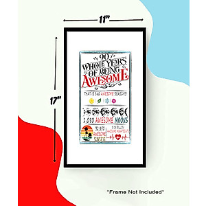 90 Years Of Being Awesome, 90th birthday Signature Board for Best Friend Boyfriend Girlfriend Husband Wife, 90th Birthday Gift Ideas (11 inches by 17 inches)