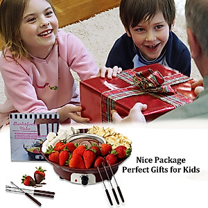 Drstarful Fondue Pot Set, Electric Chocolate Fondue Maker with 6 Forks & Serving Tray, Cheese Melting Fondue Machine Kit, Temperature Control, Perfect Gift for Kid Birthday, Christmas, Valentine's Day