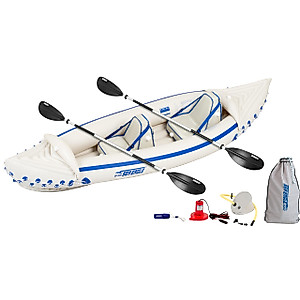Sea Eagle SE330 Two Person Inflatable Sport Kayak Boat with Two Seats, Two Paddles and Pump