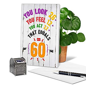 NobleWorks - 60th Milestone Birthday Card with Envelope - Fun Notecard for 60 Year Old, Stationery Congrats - Age Equation 60 C7194MBG
