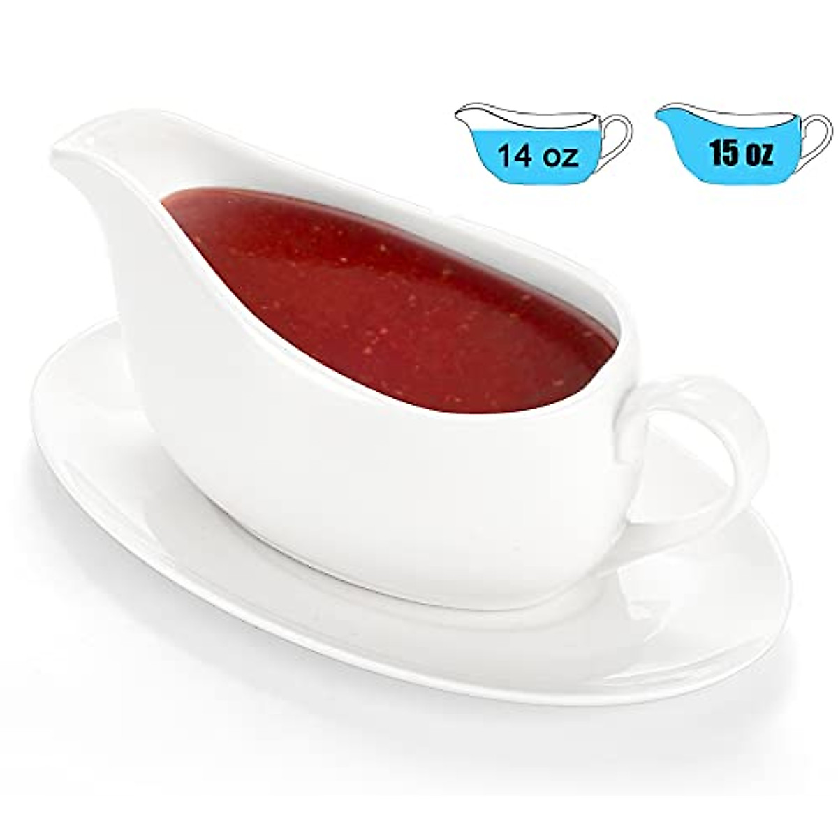 Yesland 15 oz Gravy Boat and Tray, Ceramic White Gravy Sauce Boat with Saucer Stand for Dining, Holiday Meals & Parties