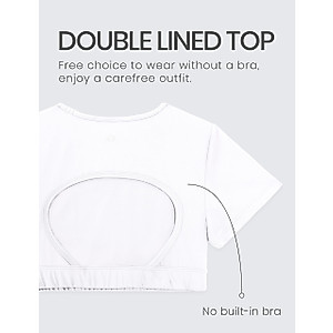 CRZ YOGA Womens Butterluxe Double Lined Open Back Crop Tops Backless Short Sleeve Workout Shirts Casual Tight T-Shirts White Medium