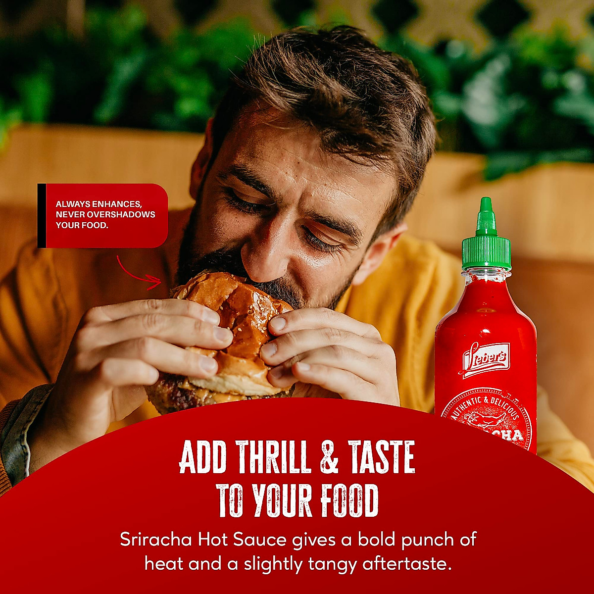 Lieber's Sriracha Hot Chili Sauce, Authentic And Delicious, Non-GMO, No MSG, Gluten-free, Cholesterol-free, and Vegan, NET WT. 1 lb (454g)