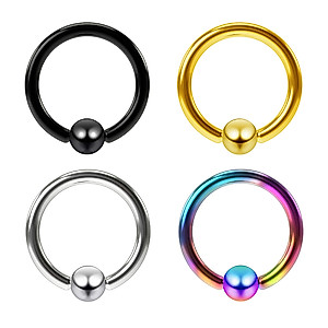 4pc 16g Stainless Steel Captive Bead Ring Earrings Ball Gauge Hoop Tragus Daith Septum Helix BCR 8mm