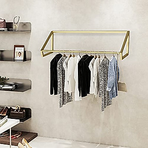 Wall-Mounted Garment Rack ,Modern Simple Clothing Store Heavy Metal Display Stand Garment Bar,Clothes Rail,Bathroom Hanging Towel Rack,Multi-purpose Hanging Rod for Closet Storage (Gold Square Tube,39.4"L)