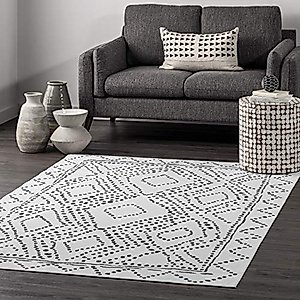 nuLOOM Mila Machine Washable Diamond Trellis Ultra Thin Area Rug, 5' x 8', Ivory
