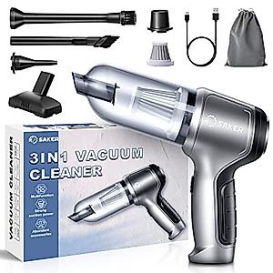 Saker Handheld Vacuum Cleaner Car - Wireless Mini, 3 in 1 Multifunctional Brushless Motor 12000PA High Power with USB,Portable Handheld Car Vacuum Cleaner for Keyboard Cleaning,Outdoor and Pet Hair