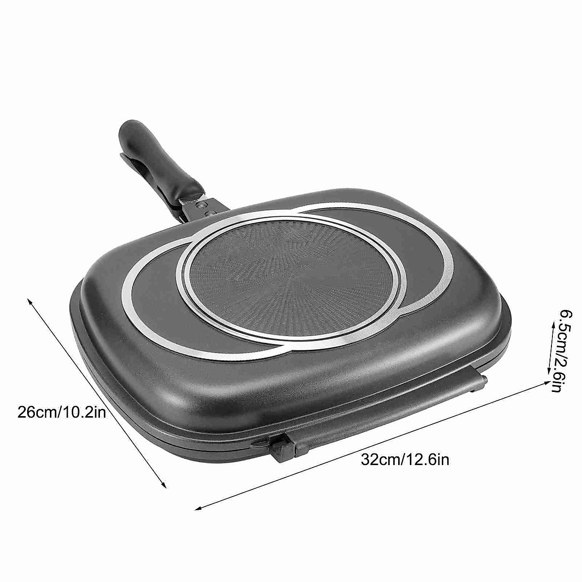 shenruifa Grill Pan Frying Double Side Portable Anti Burn Handle Kitchen Supplies Grill Pot 12.6in