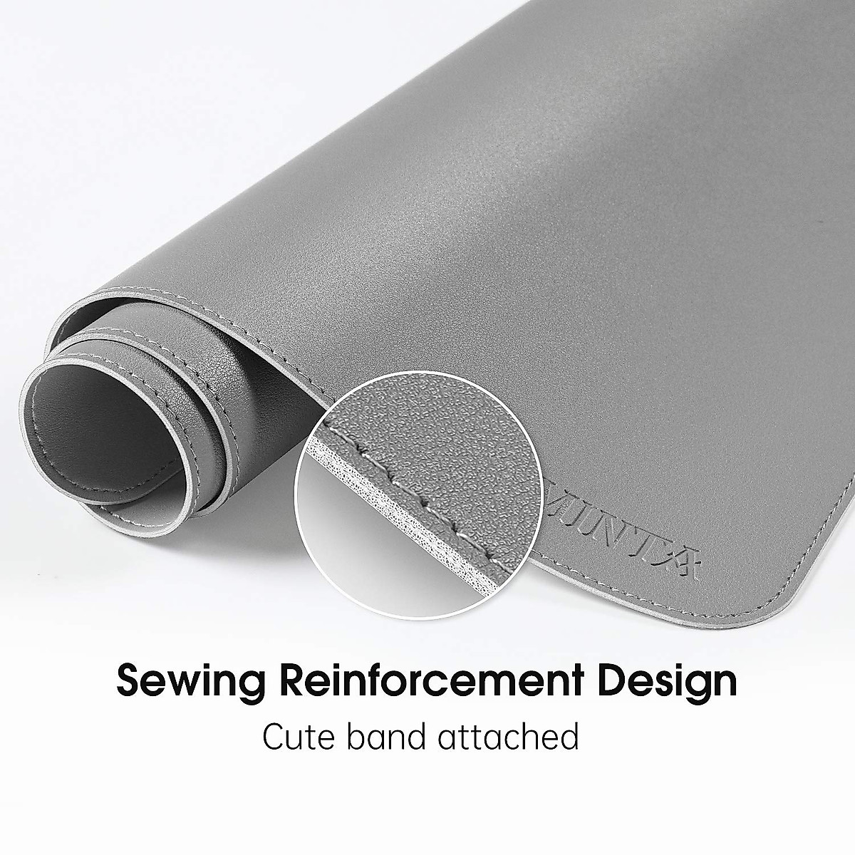 EMINTA Dual Sided Office Desk Pad, New Upgrade Sewing Waterproof PU Leather Large Mouse Mat Desk Blotter Protector, Ultra Thin Desk Writing Mat for Office/Home (Gray/Silver, 31.5" x 15.7")