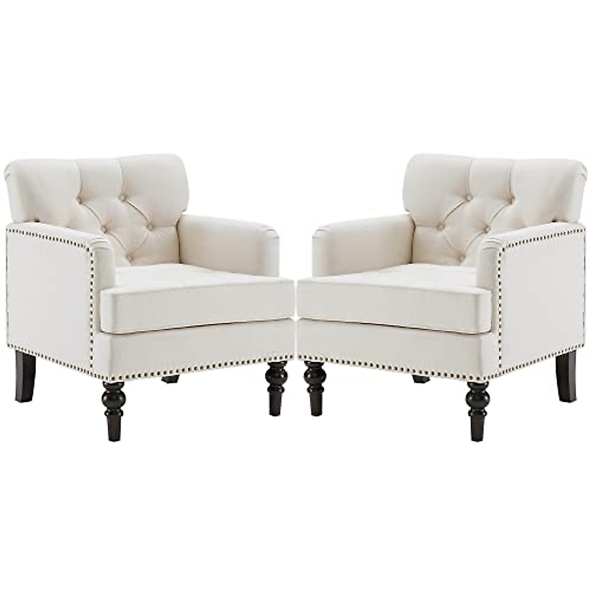 Iroomy Accent Chairs Set of 2, Mid Century Modern Armchair with Thick Cushion and Wood Frame, Comfy Reading Sofa Chair for Living Room Bedroom Office, Beige