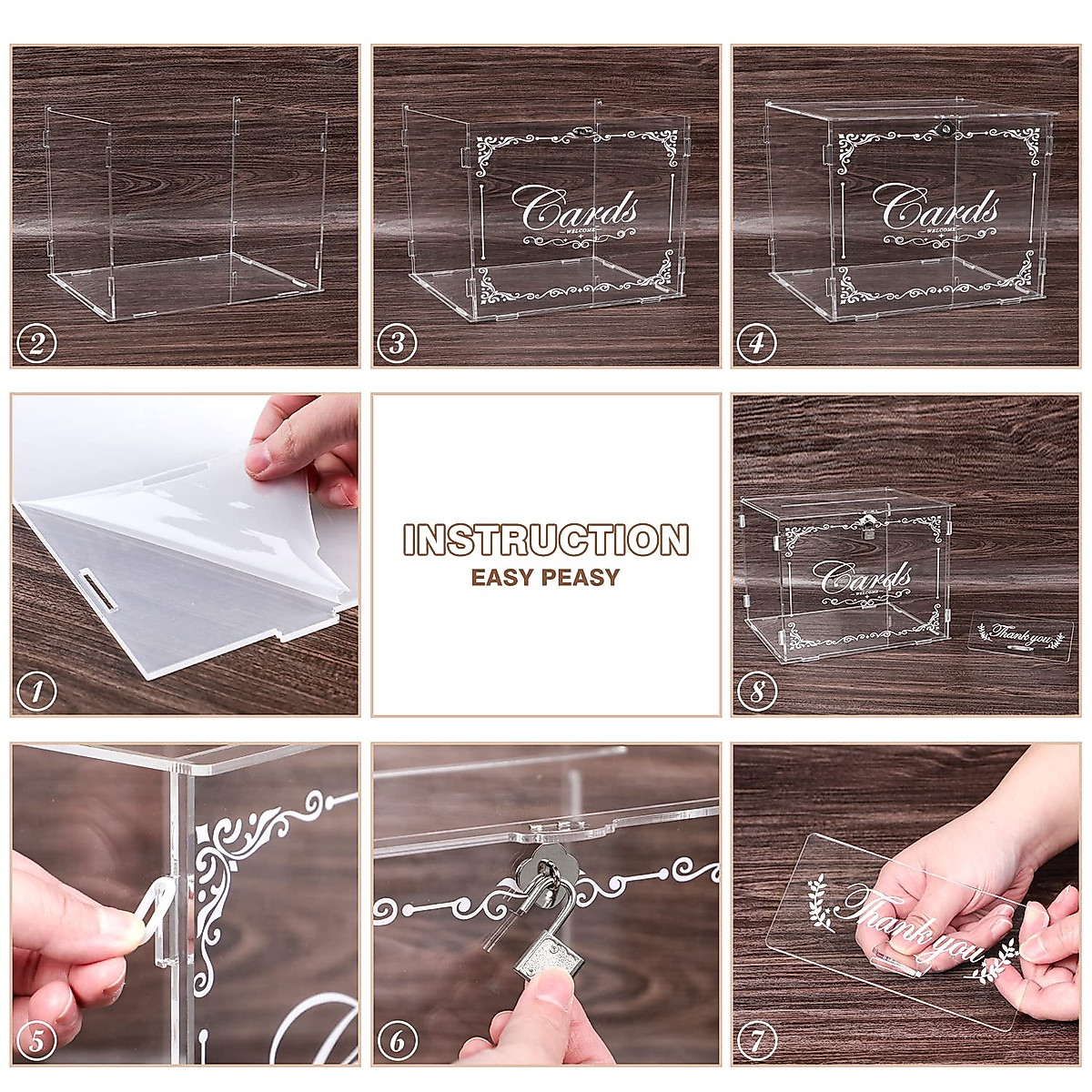 Ywlake Acrylic Wedding Card Box Money Post Gift Box Holder, Clear Card Box Large Letter Envelope Boxes with Lock and Slot for Reception Anniversary Birthday Party Baby Shower