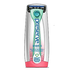 Preserve Shave 5 Five Blade Refillable Razor, Made from Recycled Materials, Assorted Colors: Coral/Neptune/Key Lime (Color May Vary)