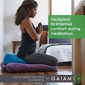 Gaiam Zafu Yoga Meditation Cushion - Ergonomic Buckwheat Hull Floor Pillow for Posture Support, Tailored Comfort with Adjustable Filling, Carry Handle, Versatile for Pilates and Relaxation - Teal