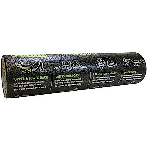 GoFit Dense Foam Massage Roller - with 12 Printed Exercises, GF-GDRL,Black