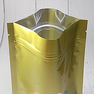 Double-Sided Matte/Glossy Color with Clear Round Window Stand-Up Pouch (6.3" x 8.7", Glossy Gold | 100 Bags)