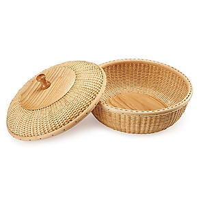 Teng Tian With Lid Nantucket Button Basket Cane-on-cane Handwoven Circular Household Basket Boxes for Shelf Home Organizer Coffee Dried Fuit Snacks Needles Thread and All