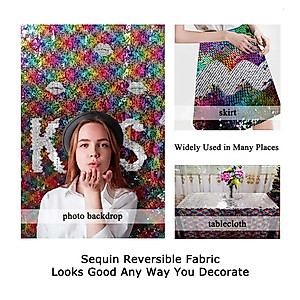 ShinyBeauty Rainbow to Silver Fabric by The Yard 1 Yards Mermaid Fabric Sequin Fabric Flip up Silver Reversible Fabrics for Sewing Glitter Material Cutting Dress/Clothing/Party Decor