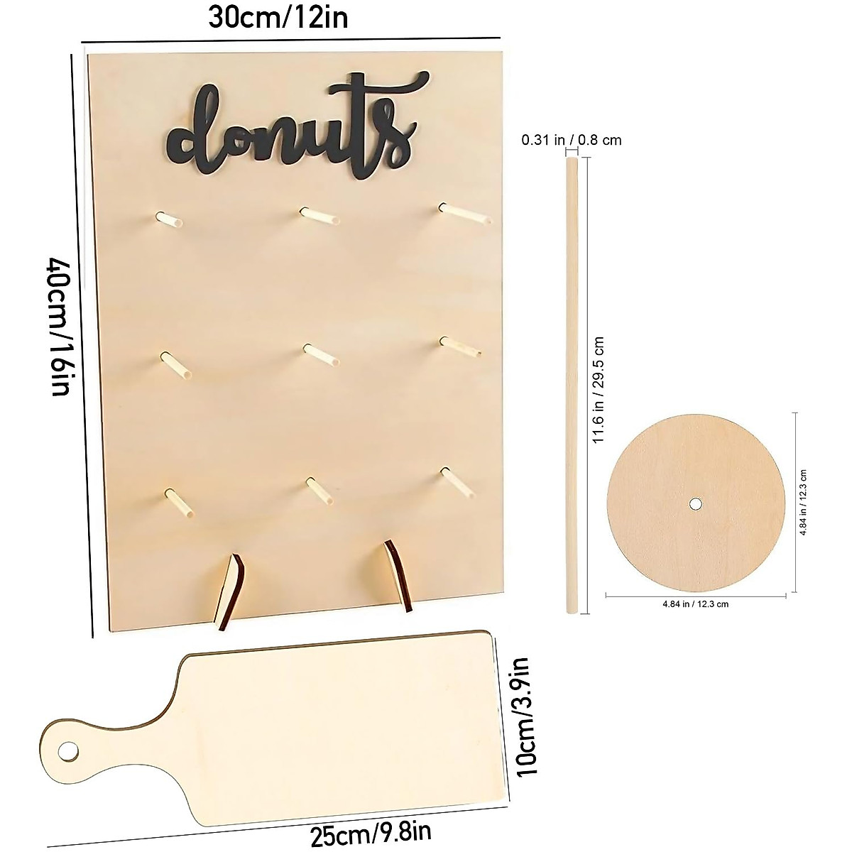 Generic 6 Pack Donut Stand Set Includes 2 Donut Wall 2 Donut Display Stand 2 Donut Board, Doughnut Wall, Decorative Doughnut and Bagel Holder for Birthday, Wedding, Baby Shower, Party, Wood