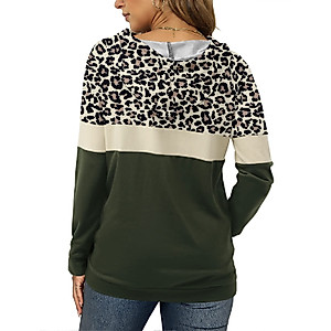 Leopard Print Hoodies for Women Long Sleeve Cheetah Shirts Color Block Fall Tops Drawstring Pullover Sweatshirt L