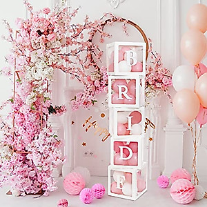 RUBFAC 5pcs Bridal Shower Decoration Box, White Transparent Balloon Box with ‘TO BE BRIDE GROOM’ and ‘A-Z’ Letters for Wedding Shower Baby Shower Engagement Bachelorette Parties Photo Booth Backdrop