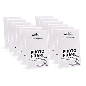 Photo Booth Frames - 4x6 Inch Clear Acrylic Plastic Display, Slanted Back Vertical Standing Picture or Display Sign Holder with Inserts - 12 Count